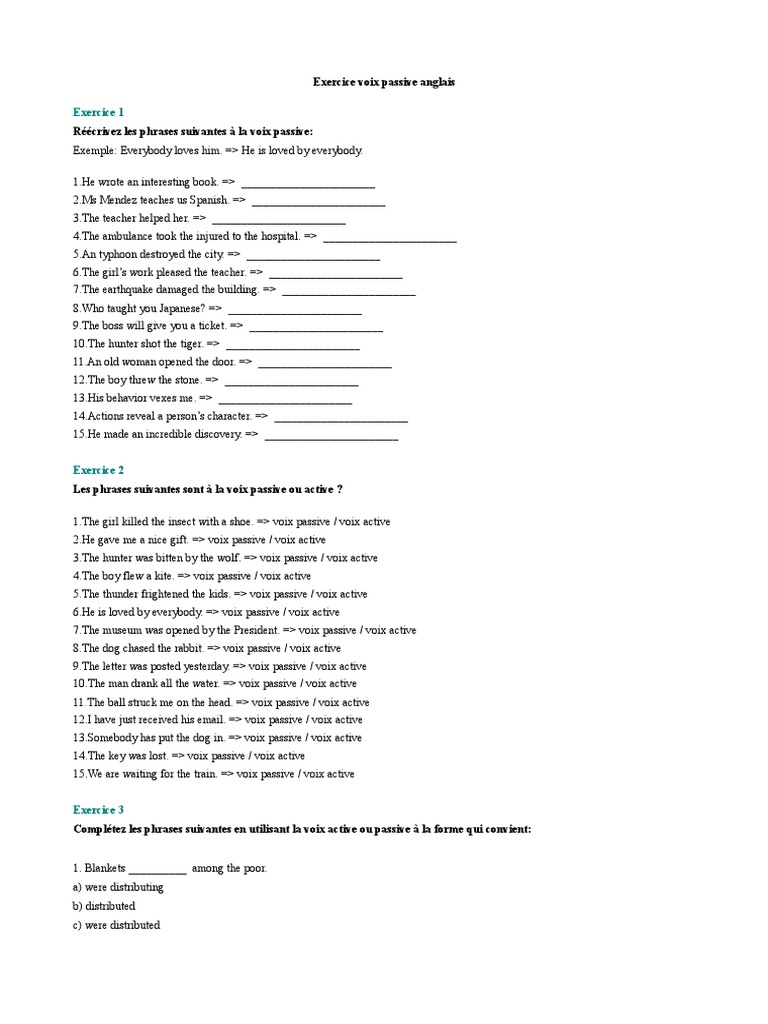 Exercice 1: Exercice Voix Passive Anglais | PDF