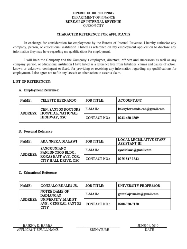 Character Reference | PDF | Government Information | Justice