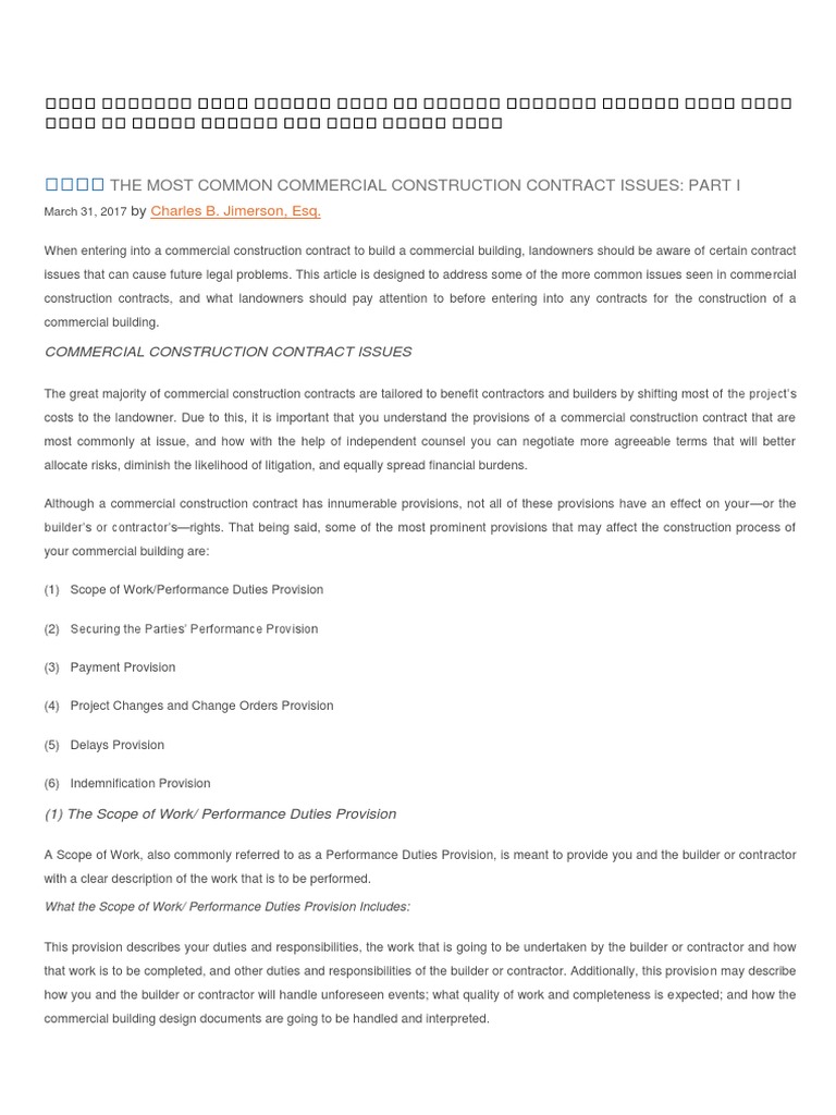 The Most Common Commercial Construction Contract Issues: Part I | PDF ...