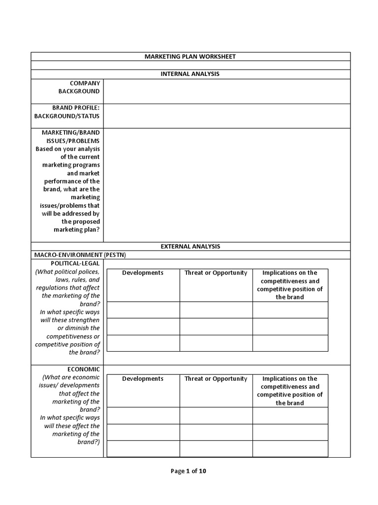 Marketing Plan Worksheet Template | PDF | Market Segmentation | Marketing