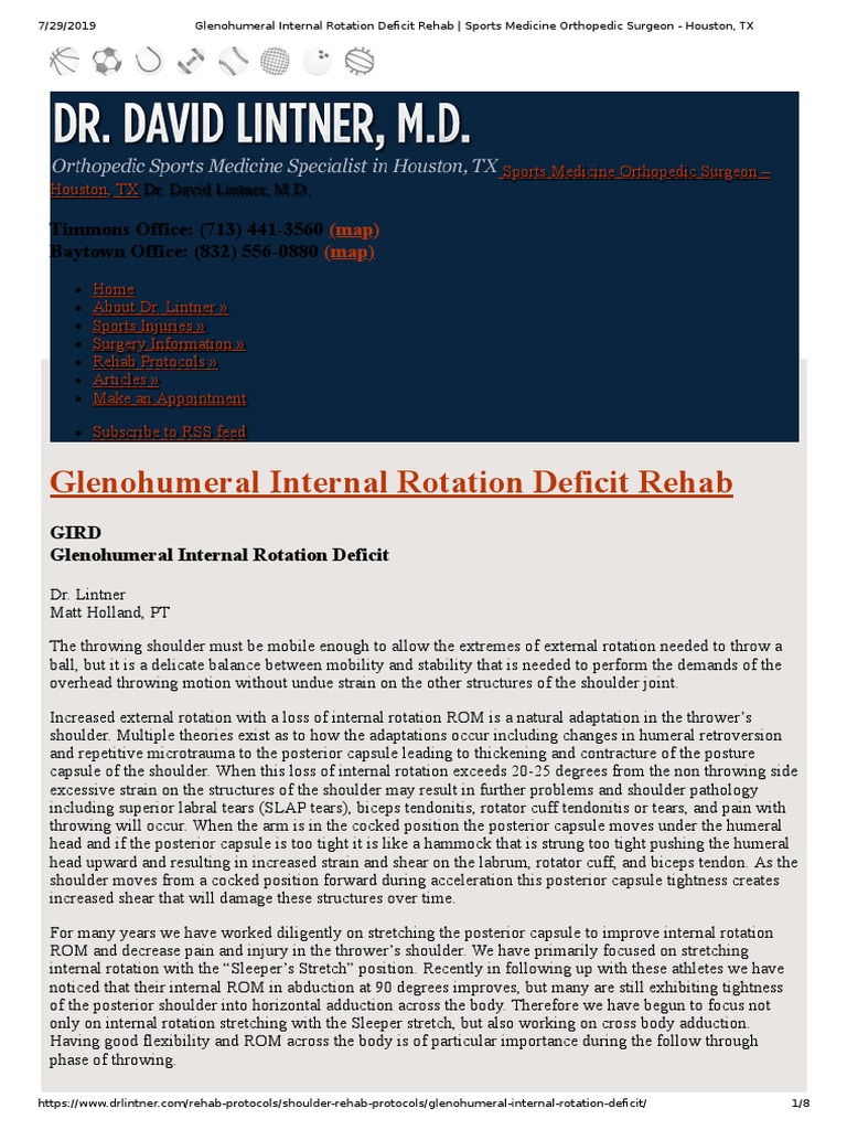 Glenohumeral Internal Rotation Deficit Rehab: Timmons Office: (713) 441 ...