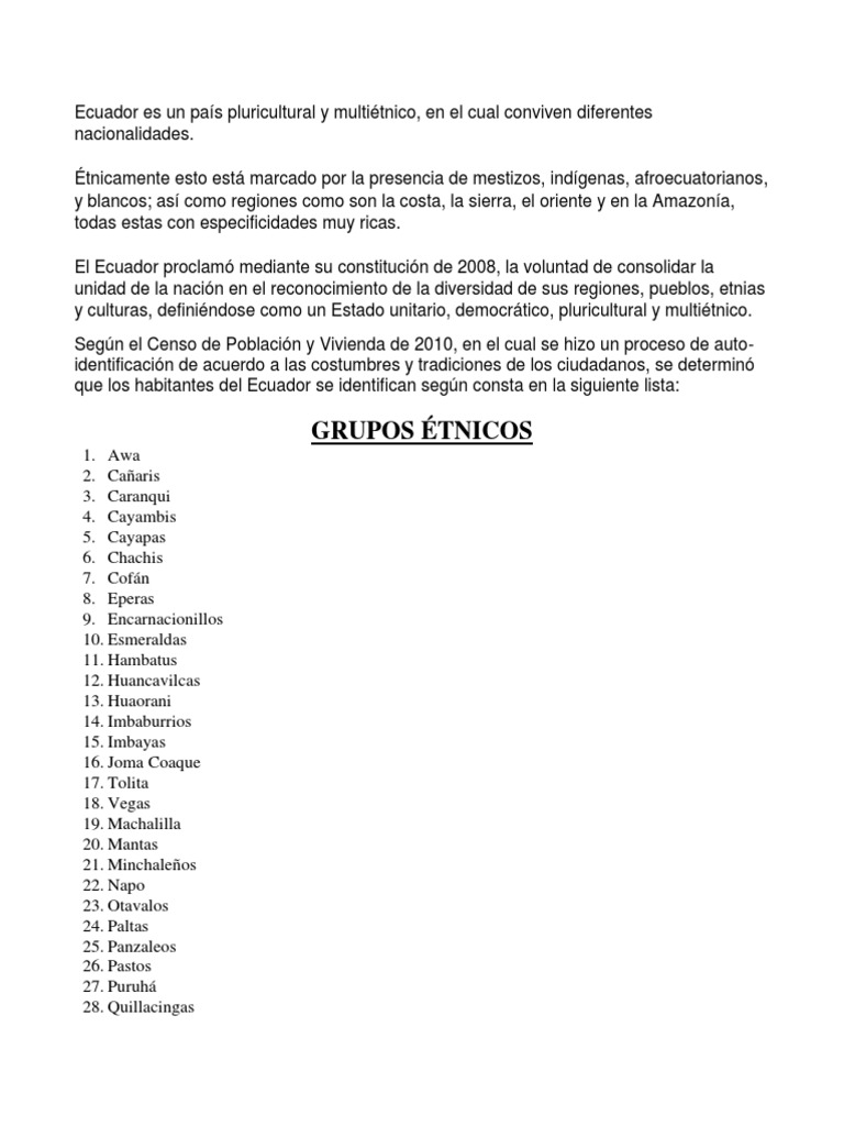 Ecuador Es Un País Pluricultural y Multiétnico | PDF | Pueblos ...
