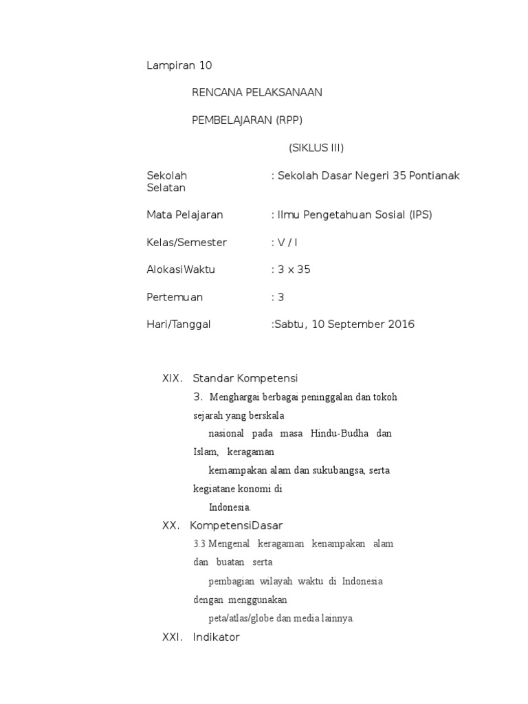 Contoh RPP Siklus 3 Lia | PDF | Perjalanan | Sains & Matematika