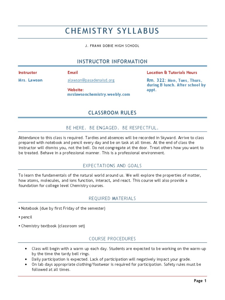 Chemistry Syllabus | PDF | Academic Dishonesty | Quiz