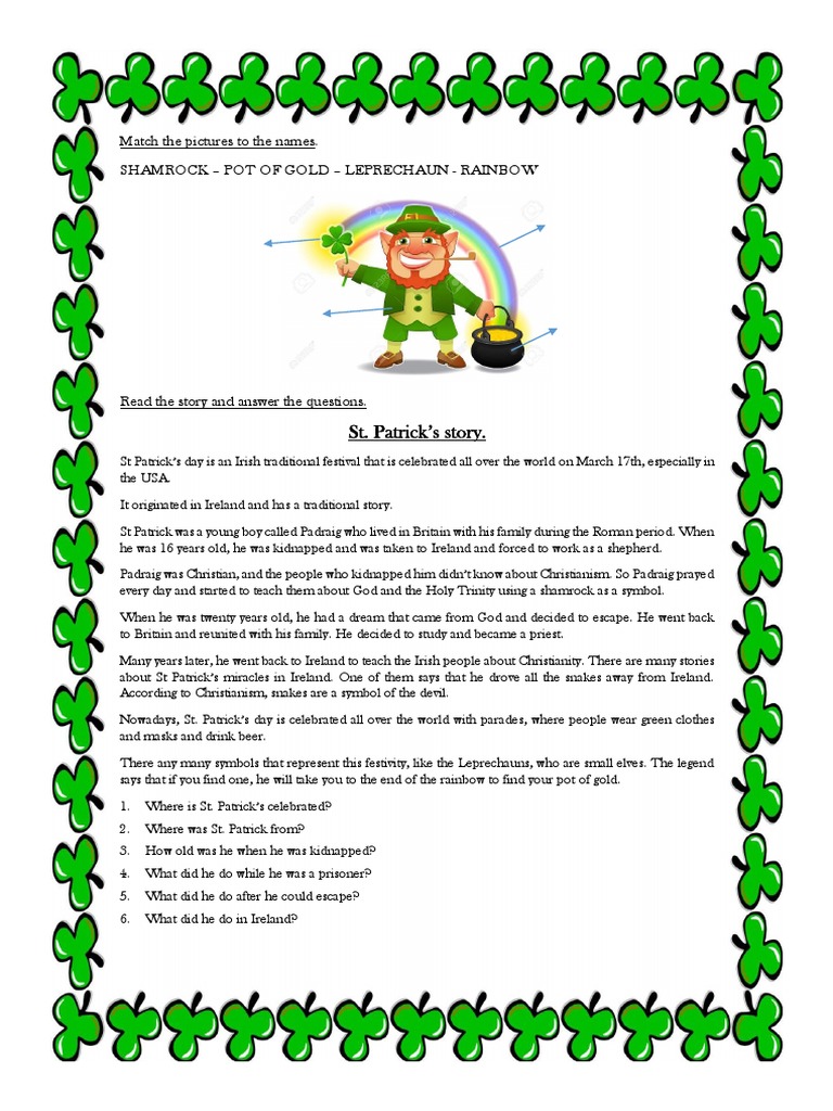 St. Patrick's Day Story & Quiz | PDF | Saint Patrick
