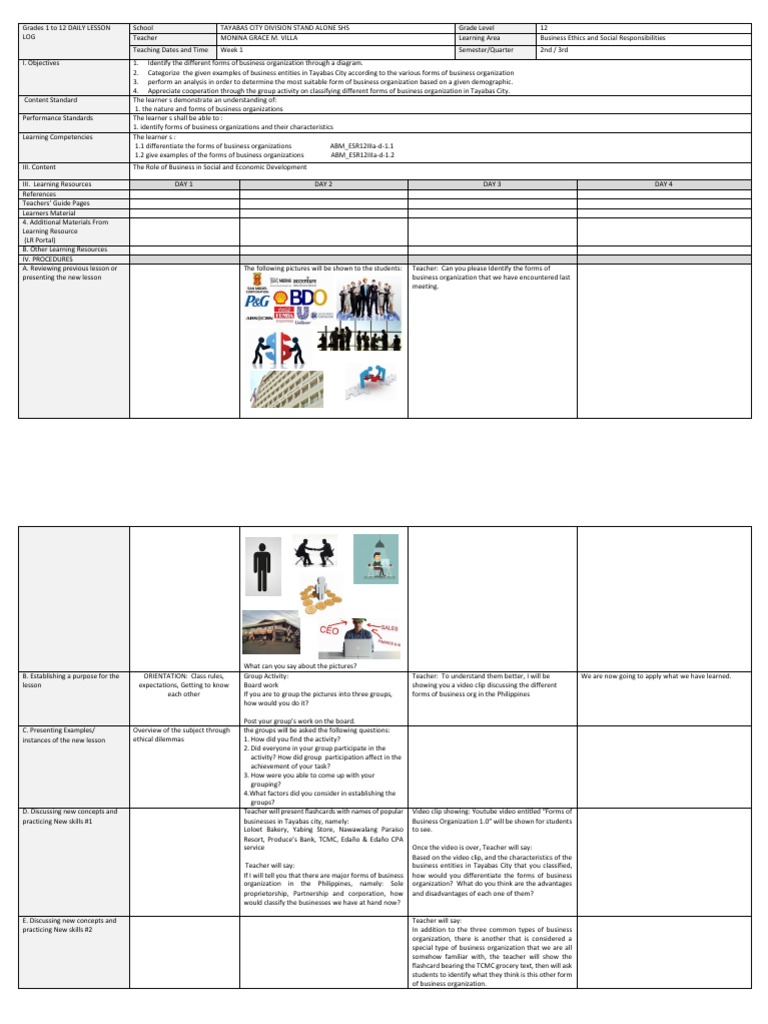 Grade 12 Business Ethics Log | PDF | Corporations | Learning