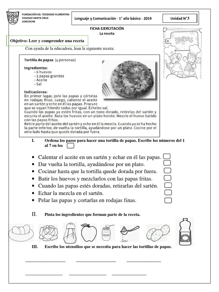 Ficha de receta de cocina para niños | PDF | Cocina, comidas y vino