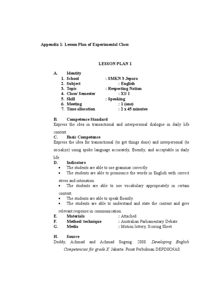 Lesson Plan For Teaching Speaking Using Debate | PDF | Teachers ...