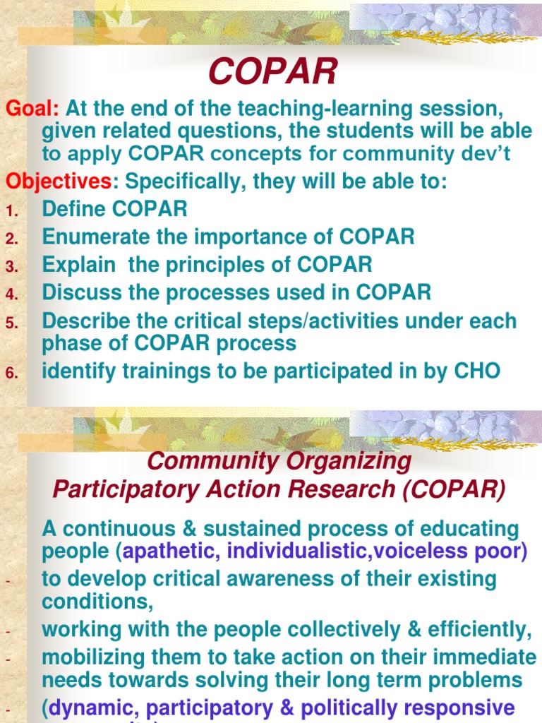 Understanding COPAR Phases and Principles | PDF | Participatory Action ...