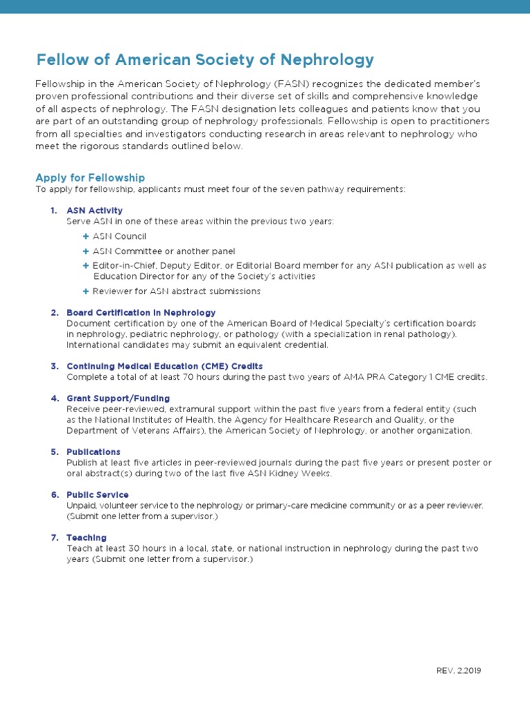 Fellow of American Society of Nephrology: Apply For Fellowship | PDF ...