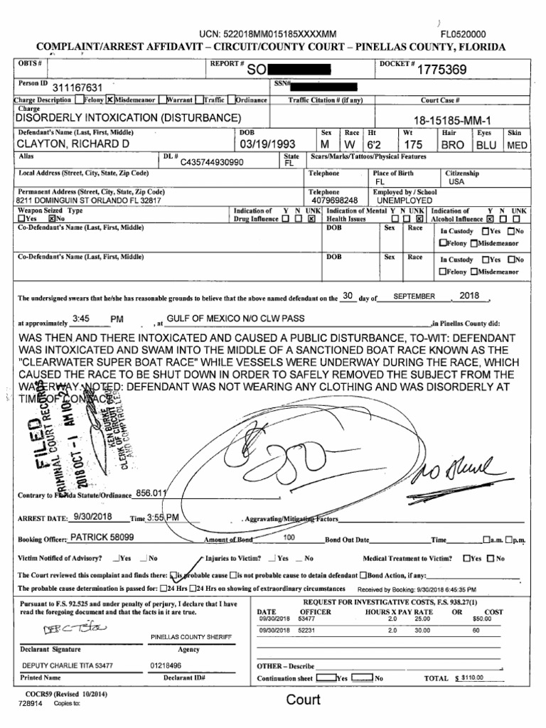 PCSO Arrest Affidavit Richard D. Clayton | PDF | Judiciaries | Public Law