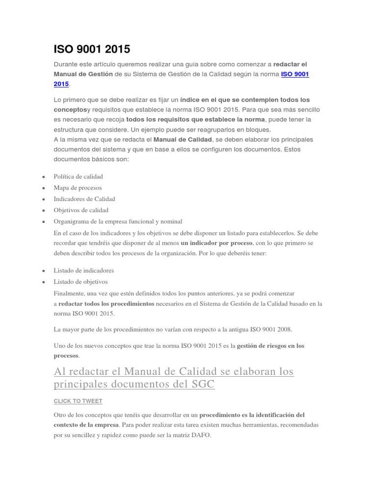 Manual de Calidad Iso 9001 2015 | PDF | Gestión de la calidad | Calidad ...