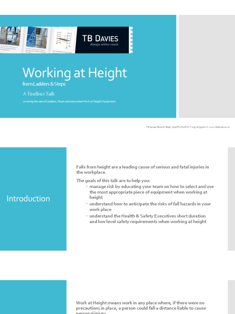2 TB Davies Toolbox Talk Working at Height | PDF | Ladder | Scaffolding