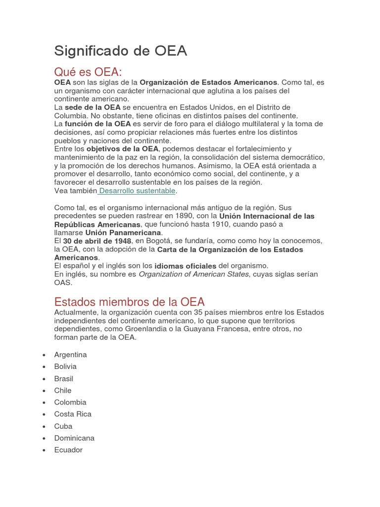 Significado de OEA | PDF | La política exterior | Políticas globales