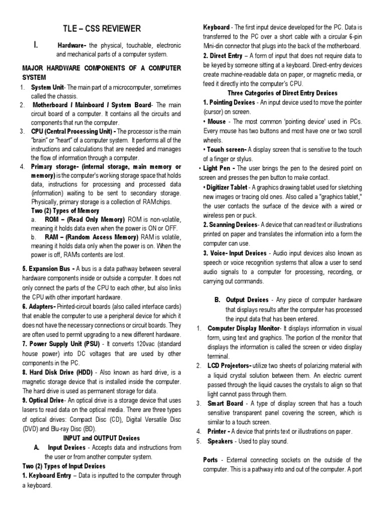 Tle Css Reviewer | PDF | Personal Computers | Computer Hardware
