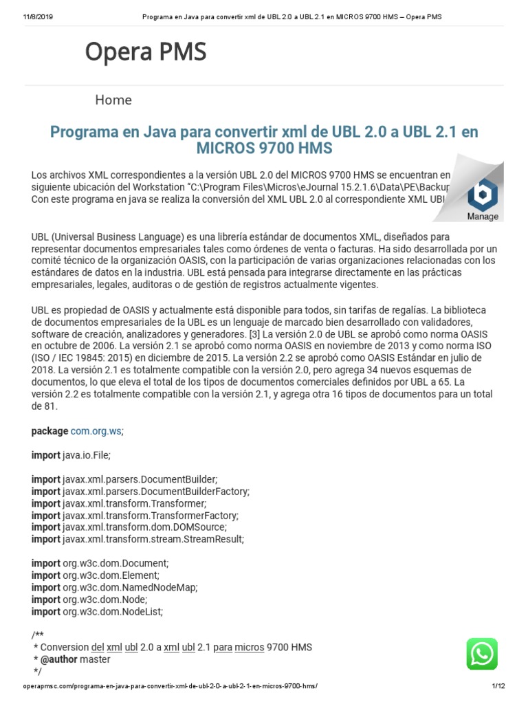 Programa en Java para Convertir XML de UBL 2.0 A UBL 2.1 en MICROS 9700 ...