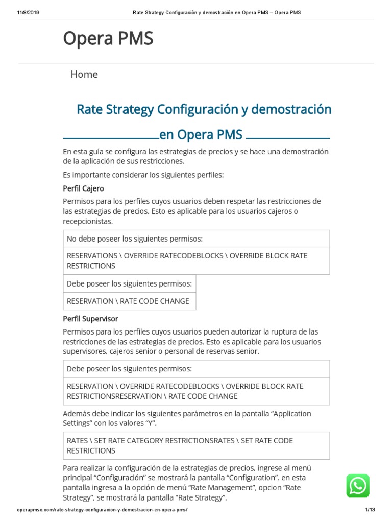 Rate Strategy Configuración y Demostración en Opera PMS - Opera PMS ...