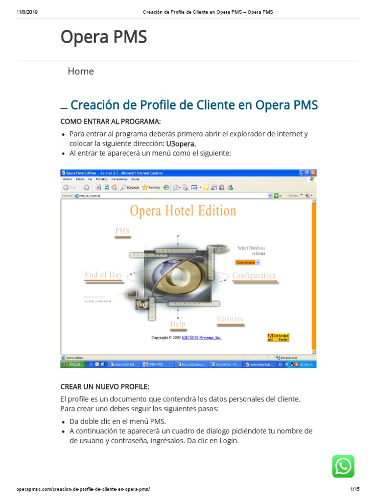 Creación de Profile de Cliente en Opera PMS - Opera PMS | PDF