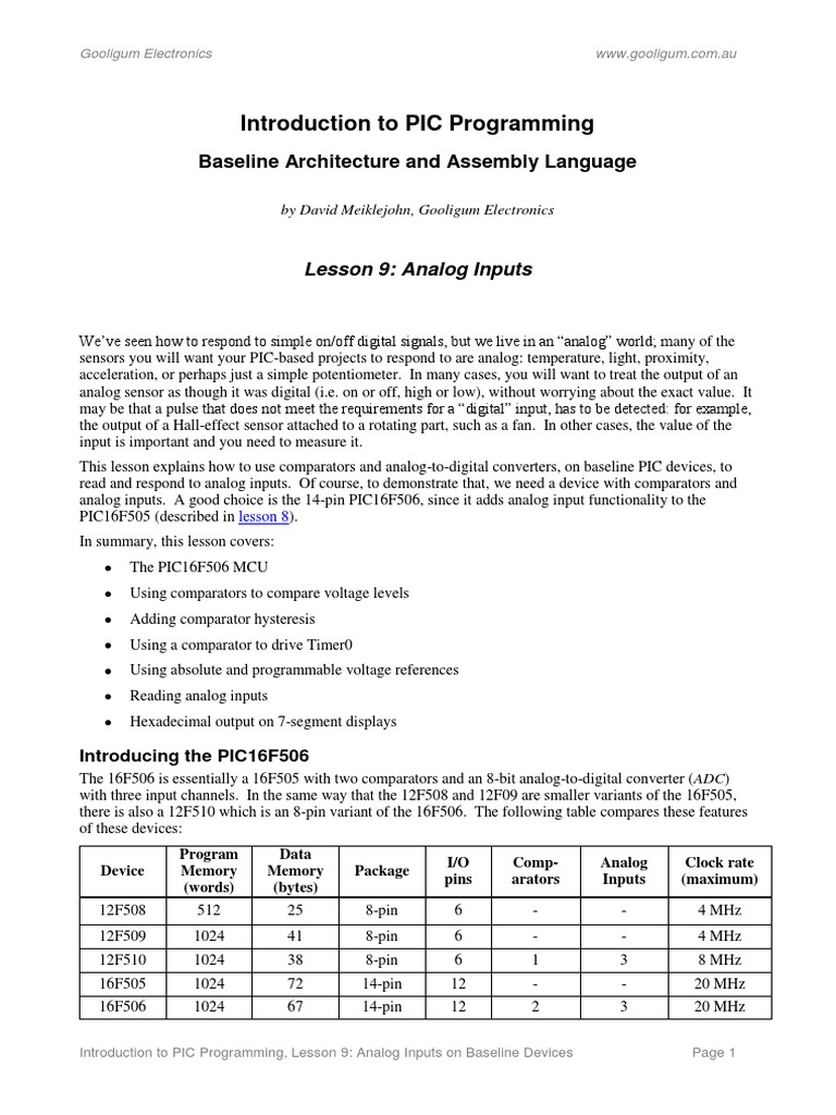 Introduction To PIC Programming: Baseline Architecture and Assembly Language | PDF | Electronic ...