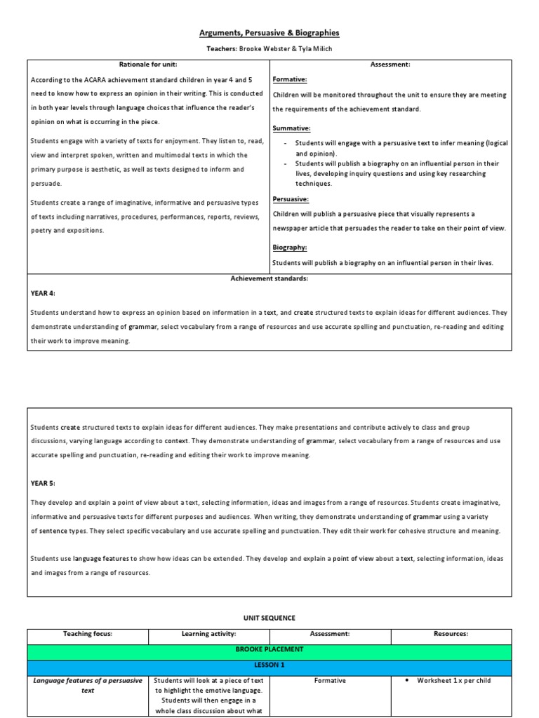 English Unit Plan | PDF | Literacy | Vocabulary