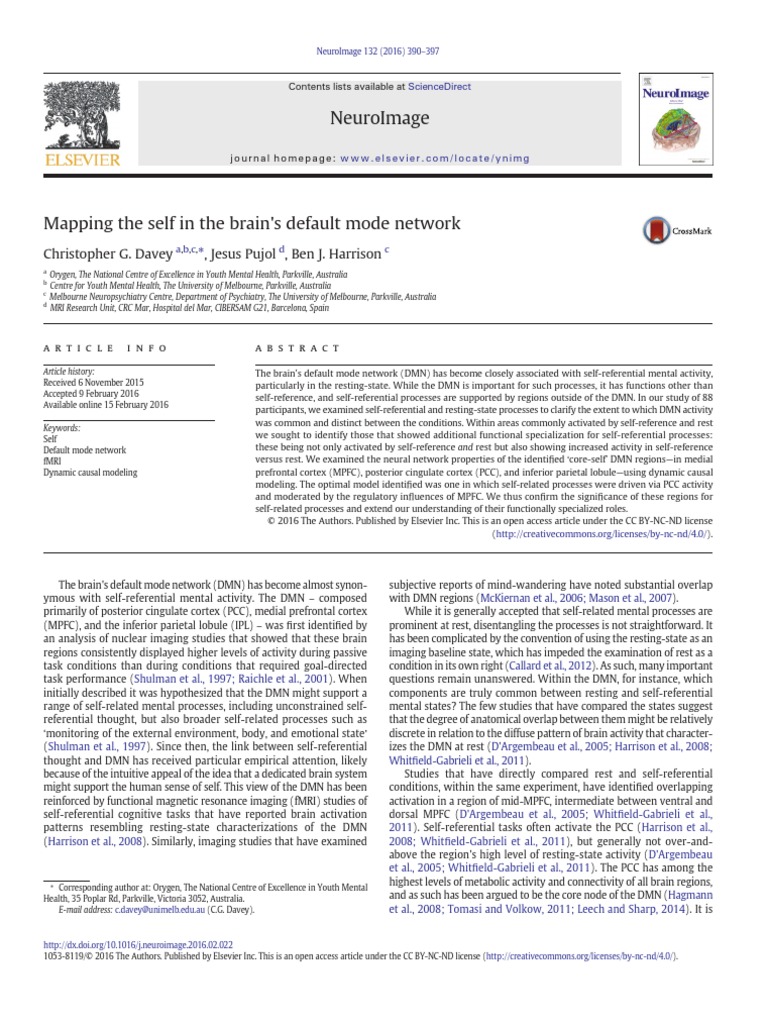 Mapping The Self in The Brain's Default Mode Network | PDF | Prefrontal ...