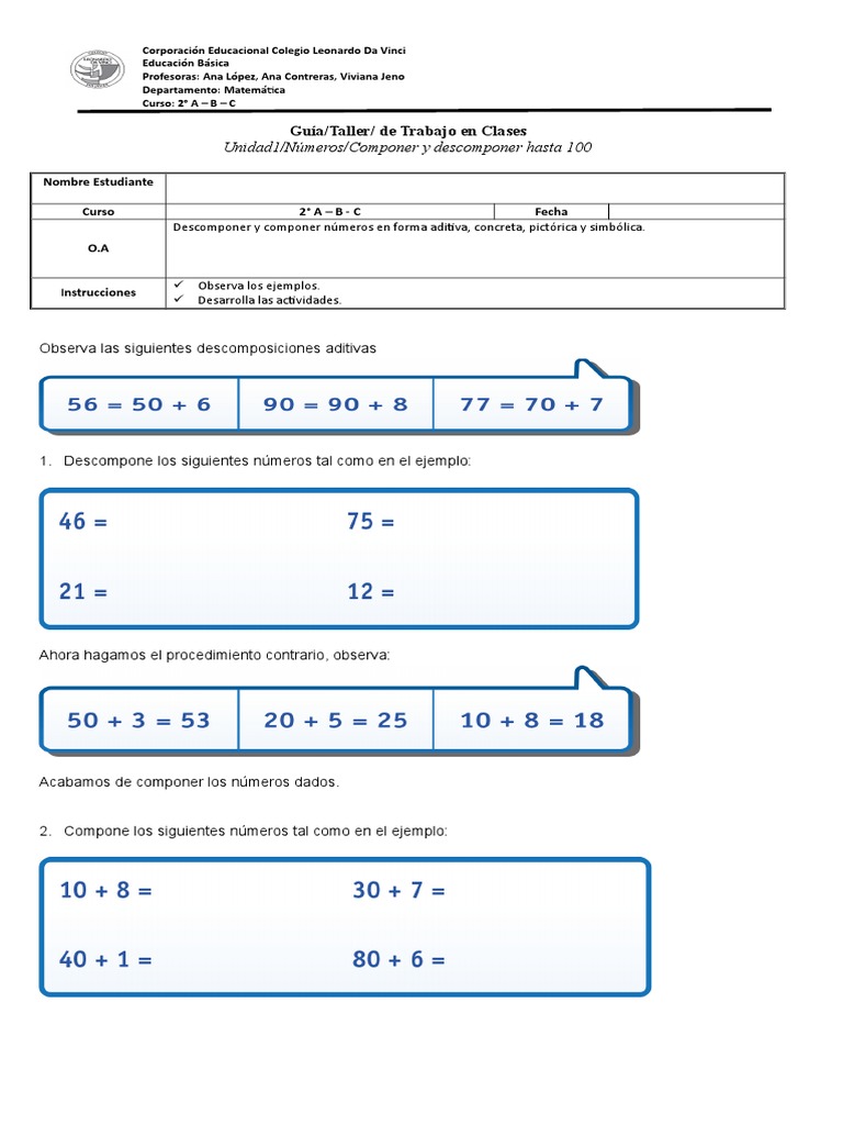 Composición y Descomposición Numérica 2° Básico | PDF | Métodos y ...