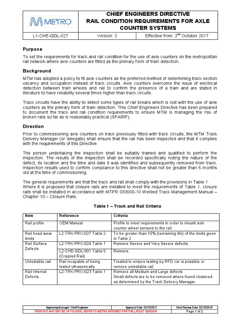 Axle Counter System Rail Condition Directive | PDF | Track (Rail ...