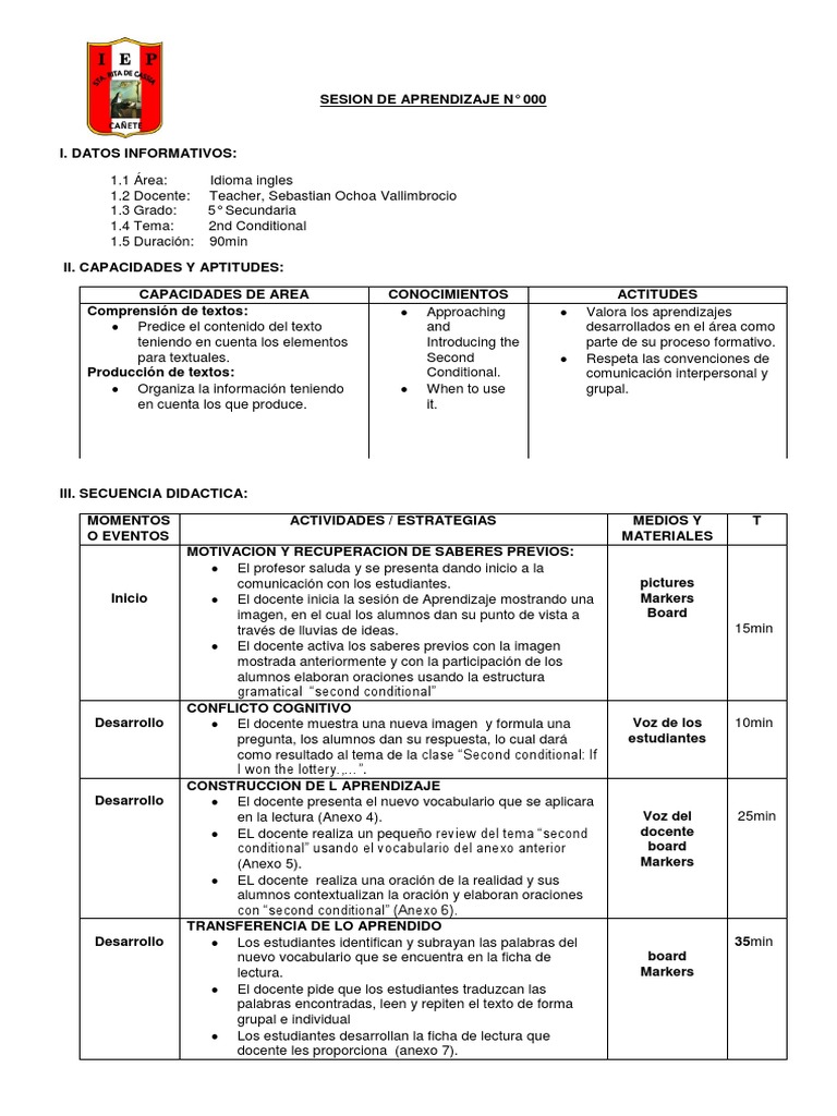 2nd Conditional Lesson Plan | PDF | Modificación de comportamiento ...
