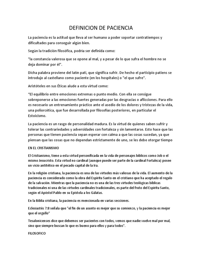 Definicion de Paciencia | PDF | Paciencia | Creencia religiosa y doctrina