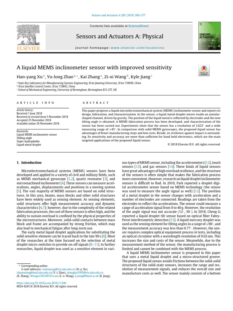 Sensors and Actuators A: Physical: Han-Yang Xu, Yu-Long Zhao, Kai Zhang ...