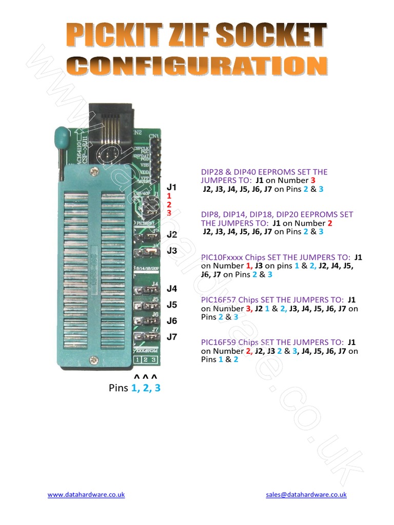 Jumper settings for various EEPROM and PIC microcontroller chips | PDF