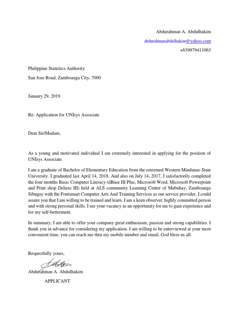 Application Letter For Psa | PDF