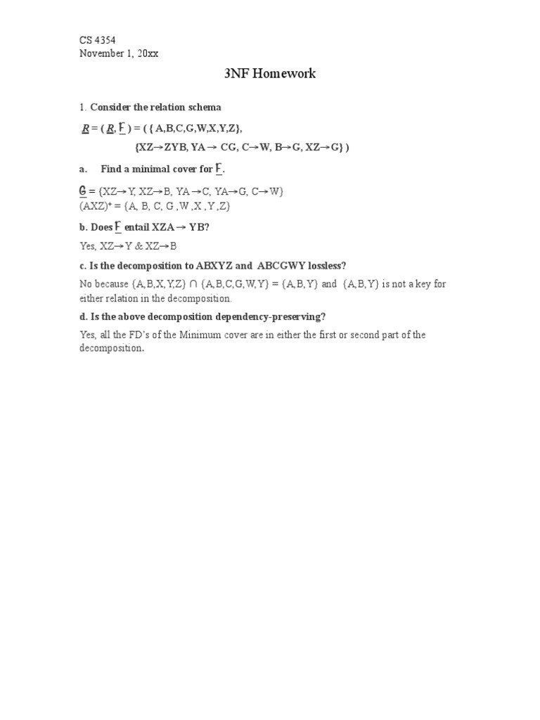 3NF Homework: CS 4354 November 1, 20xx | PDF