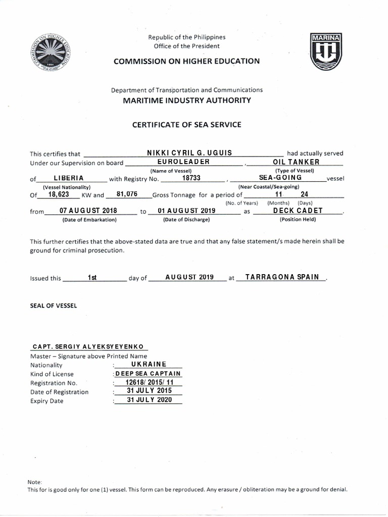 Ched Sea Service Form | PDF