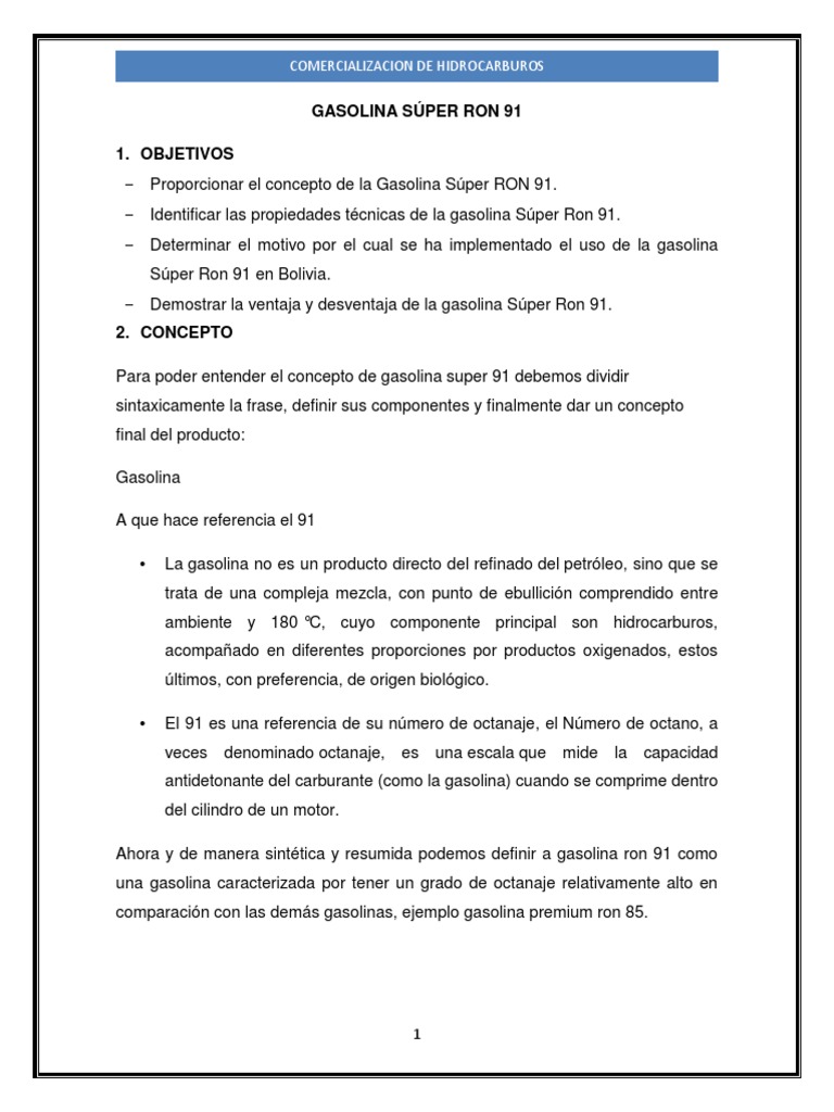 Gasolina Súper RON 91: Conceptos y Beneficios | PDF | Gasolina | Petróleo
