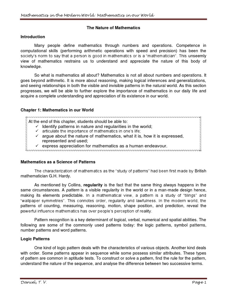 Part 1 Mathematics in Our World | PDF | Pattern | Logic