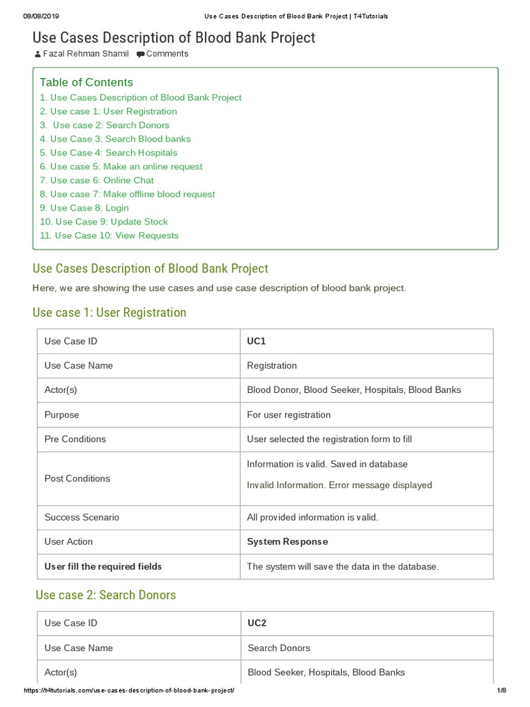 Use Cases Description of Blood Bank Project - T4Tutorials | PDF | Use Case | Online And Offline