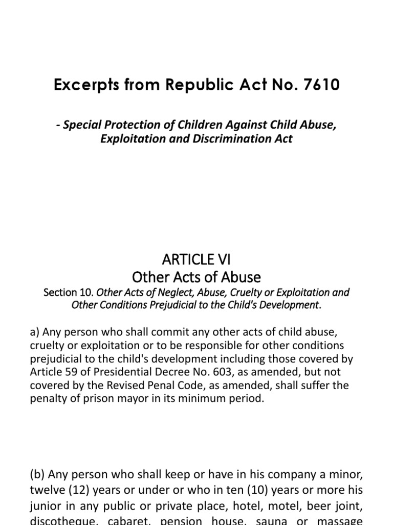 Excerpts From Republic Act No. 7610 | PDF | Prison | Crime & Violence
