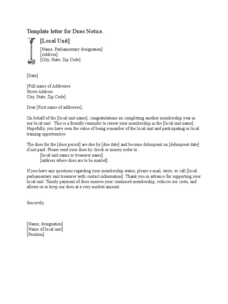 Dues Notice Letter | PDF