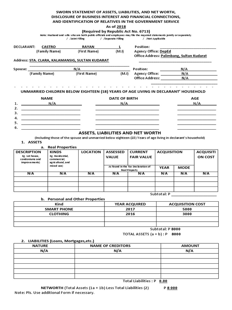 Sworn Statement of Assets 2019 | PDF | Business | Economies