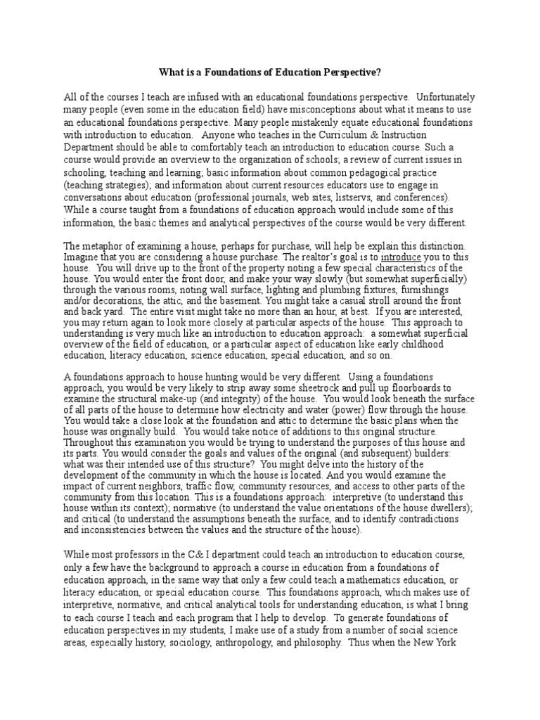 What Is A Foundations of Education Perspective | PDF | Social Science ...