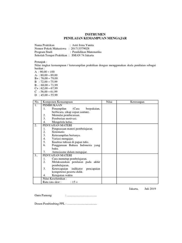 Instrumen Penilaian Kemampuan Mengajar | PDF