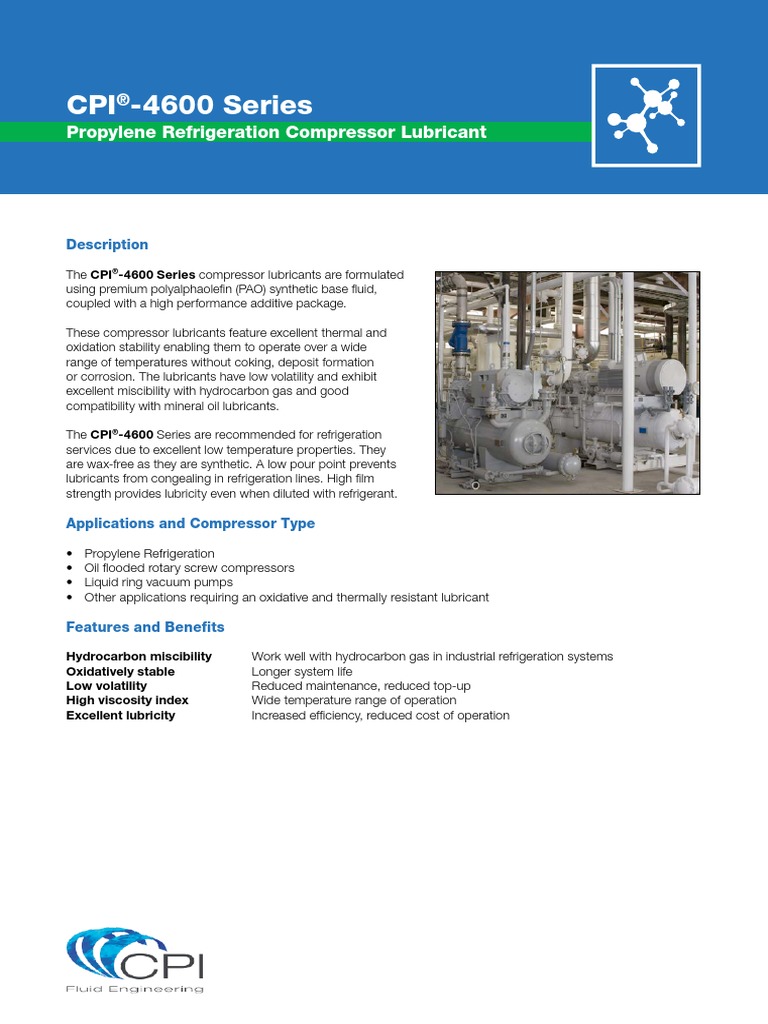 CPI - 4600 Series: Propylene Refrigeration Compressor Lubricant | PDF ...