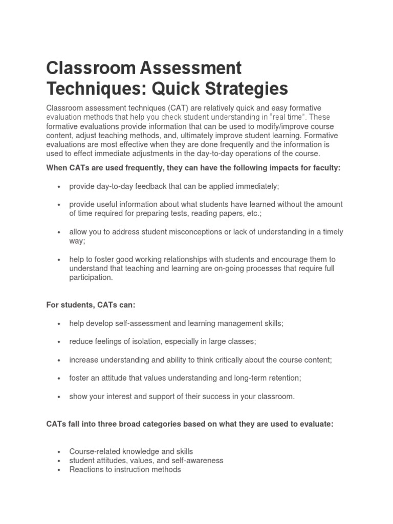 Classroom Assessment Techniques: Quick Strategies | PDF