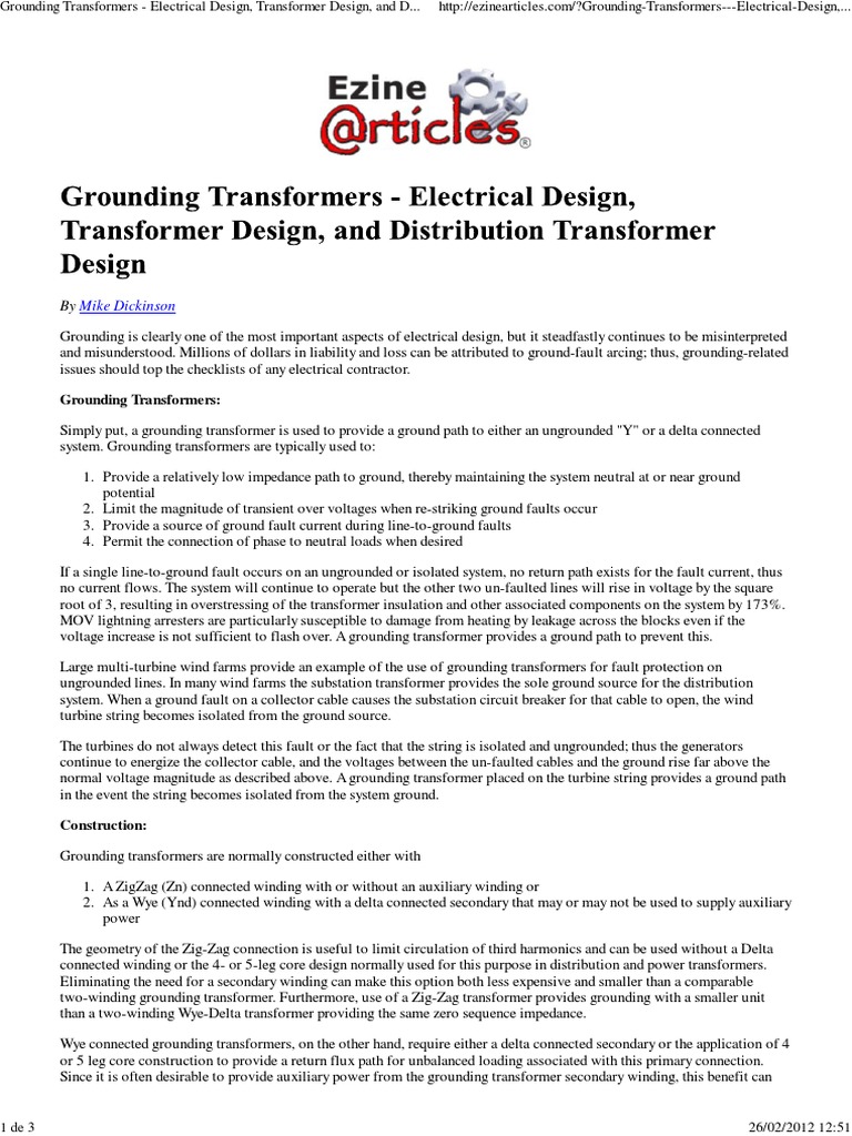 Grounding Transformers - Electrical Design, Transformer Design, and ...