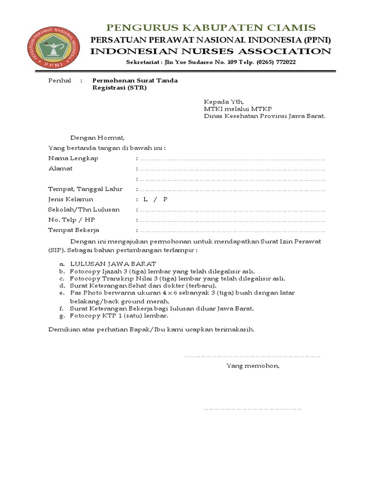 Contoh Format Pengajuan STR | PDF