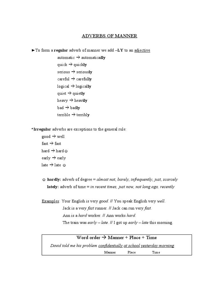 Adverbs of Manner and Degree | PDF | Adverb | Semantics
