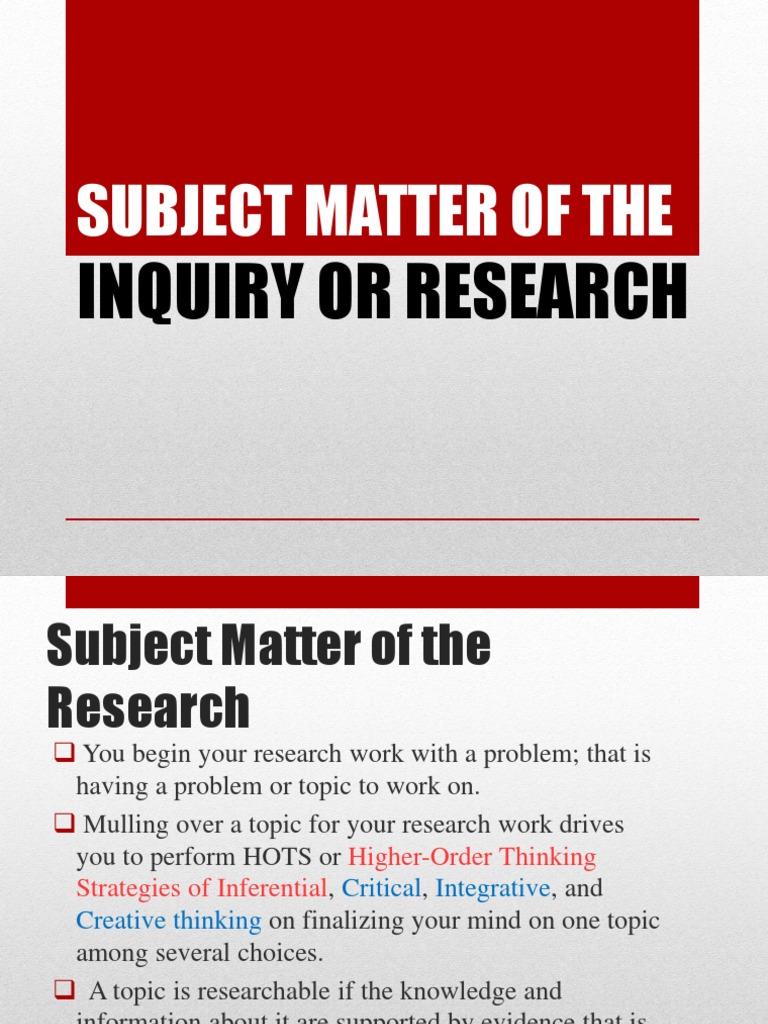 Subject Matter of The Inquiry or Research | PDF | Newspapers ...