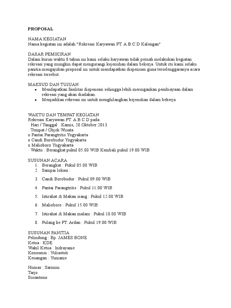 Contoh Proposal Rekreasi | PDF