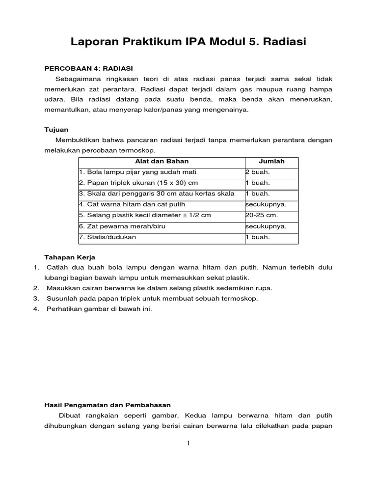 Laporan Praktikum IPA Modul 5. Radiasi | PDF
